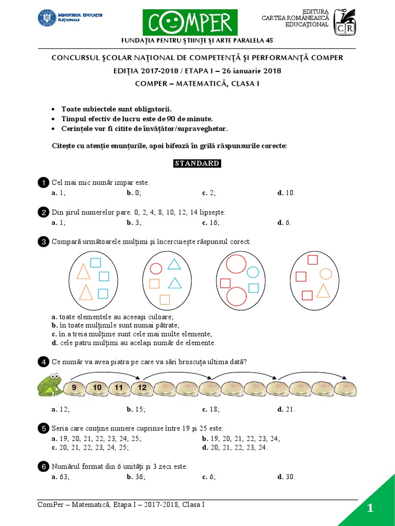 Subiect Comper Matematica EtapaI 2017 2018 Clasai PDF | PDF