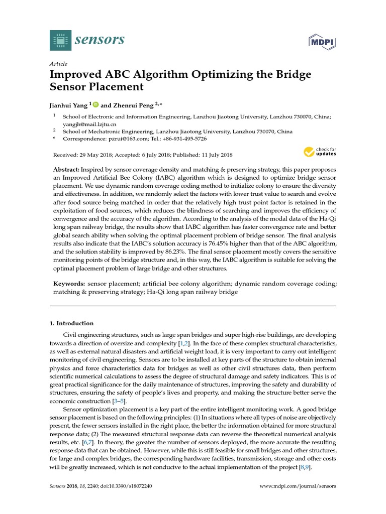 Sensors: Improved ABC Algorithm Optimizing The Bridge Sensor Placement | PDF | Mathematical ...
