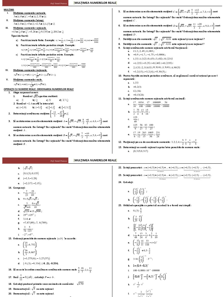 Aplicatii Lectia 1 Numere Reale | PDF