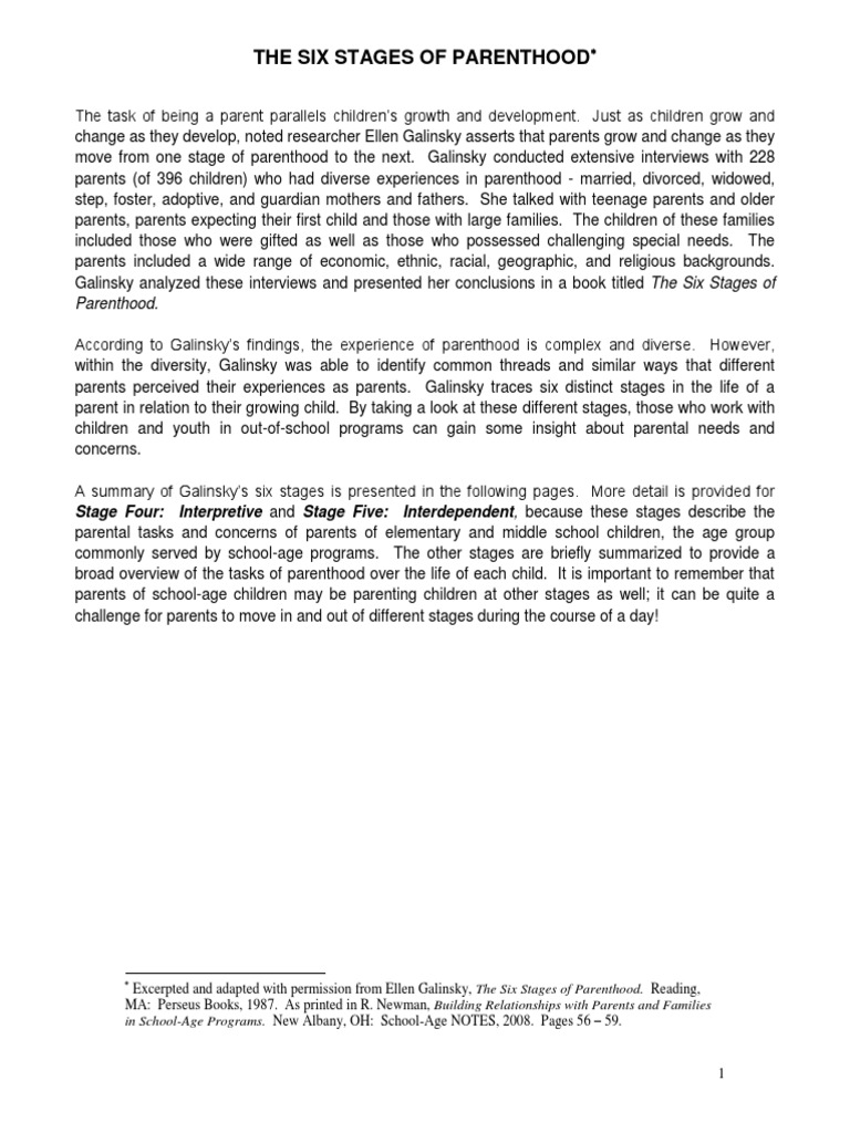 Understanding Galinsky's Parenthood Stages | PDF | Parenting ...