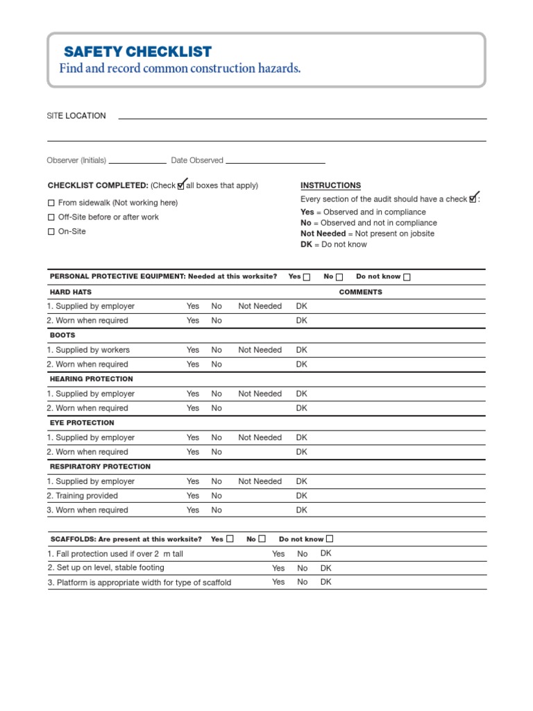 A Comprehensive Construction Site Safety Checklist | PDF | Personal Protective Equipment ...