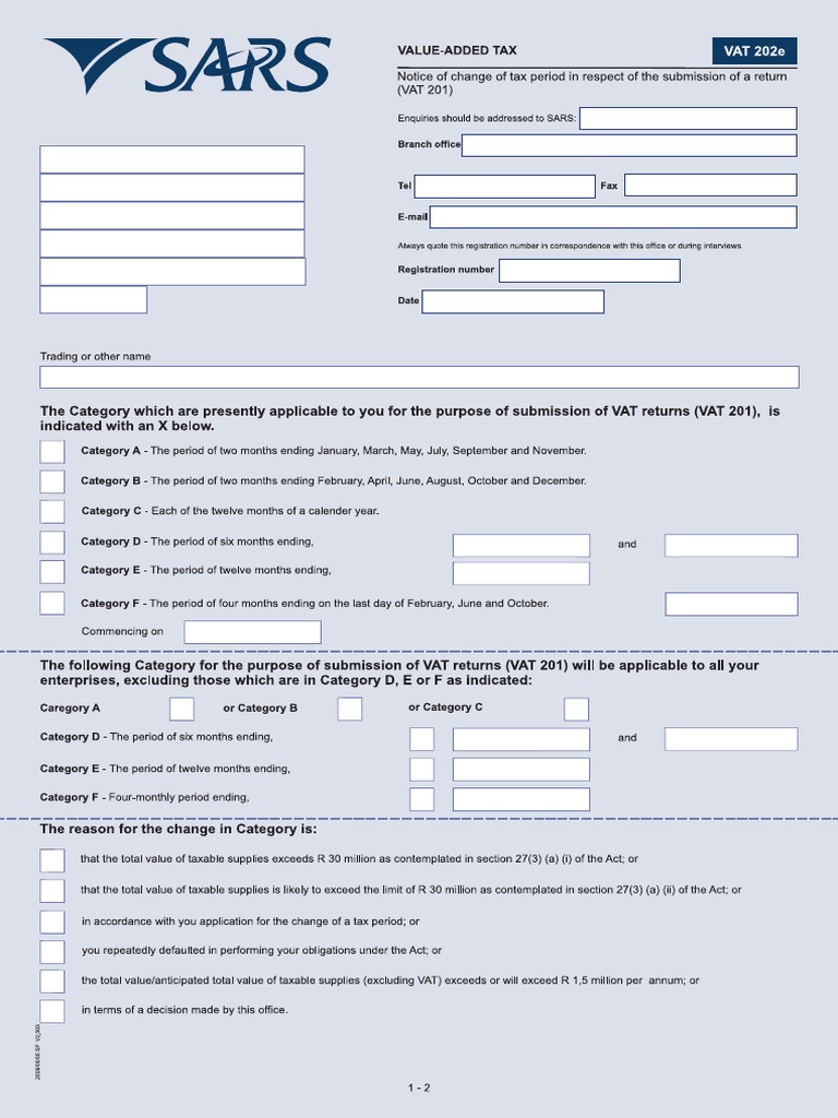 VAT202e - Notice of Change of Tax Period Iro The Submission of A Return ...