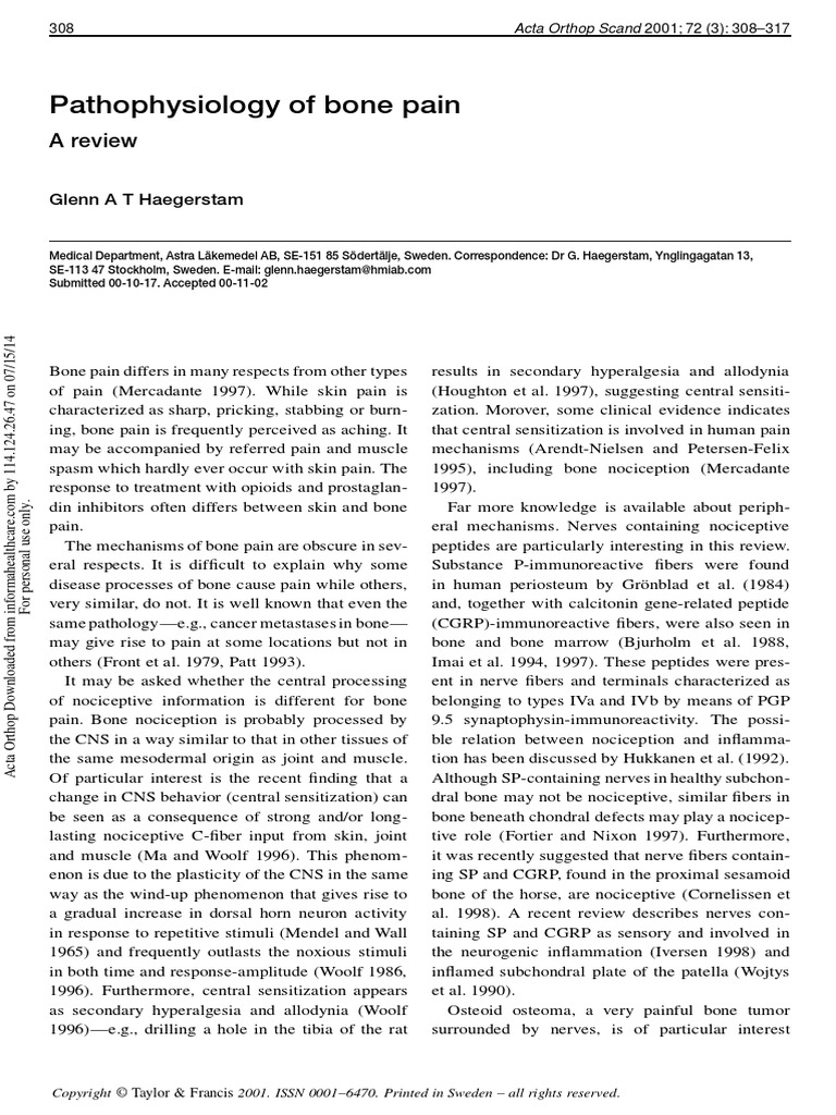 Pathophysiology of Bone Pain: A Review | PDF | Bone | Pain