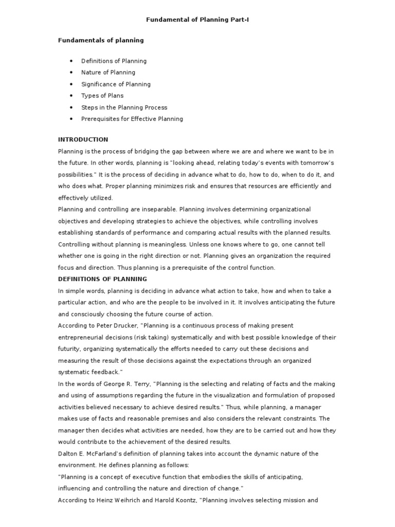 Fundamental of Planning Part | PDF | Goal | Resource