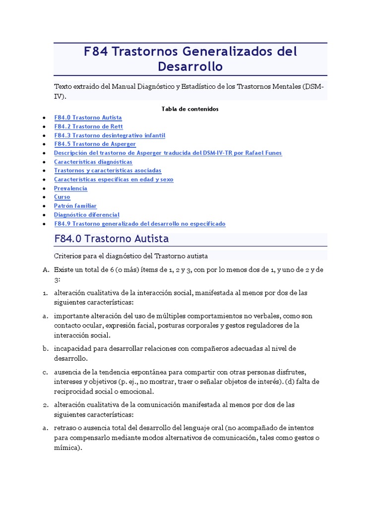 Trastorno Generalizado Del Desarrollo | PDF | Síndrome de Asperger | Trastornos profundos del ...