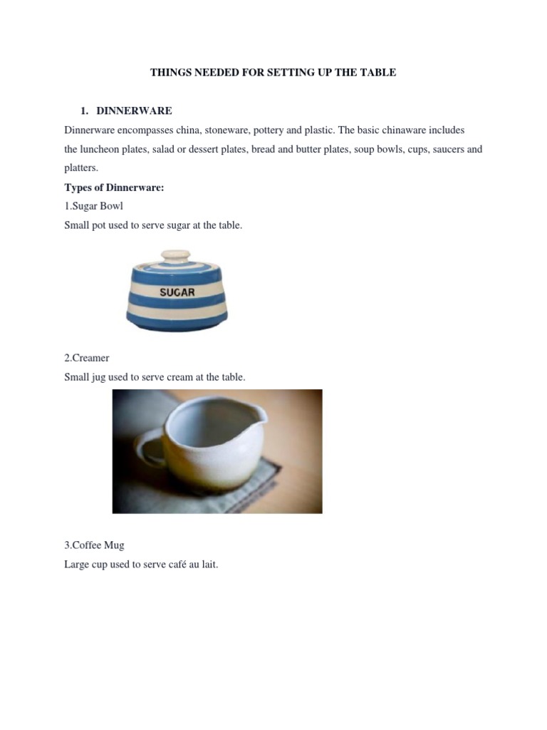 Setting Table | PDF | Tableware | Spoon