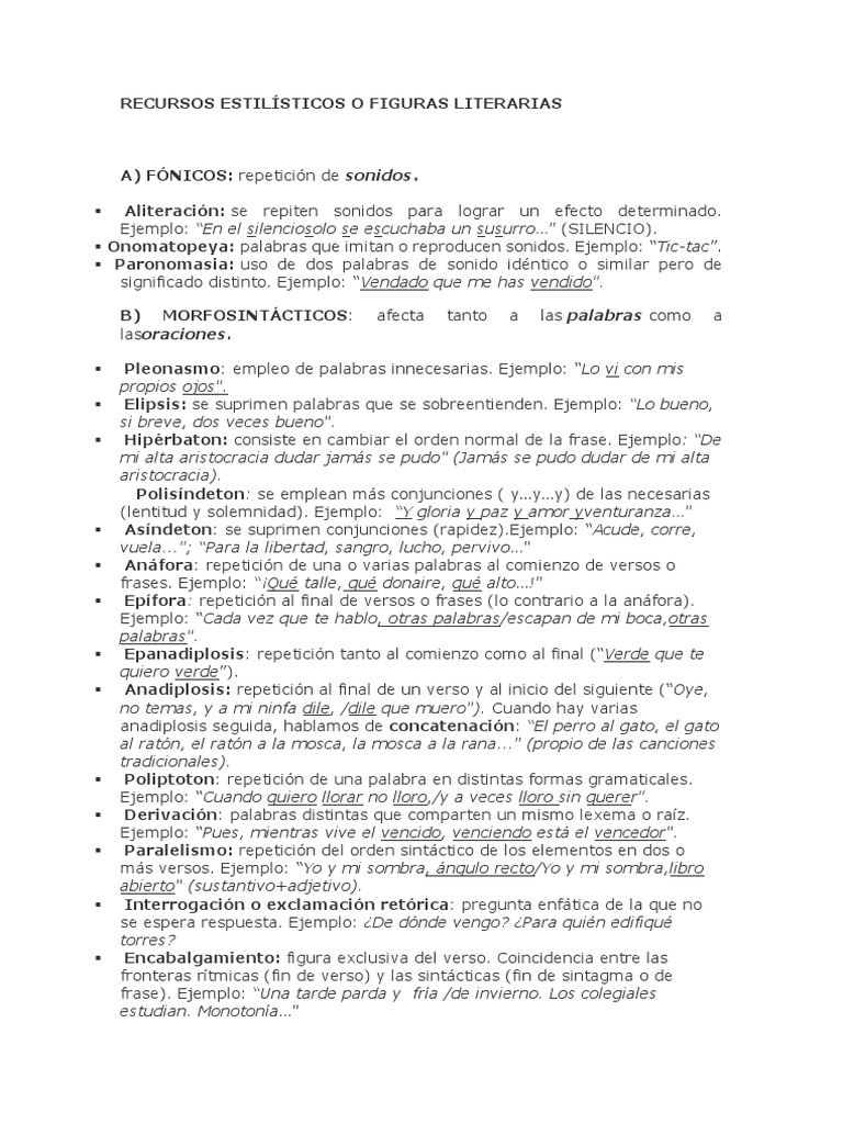 Recursos Estilísticos o Figuras Literarias | PDF | Recursos poéticos ...