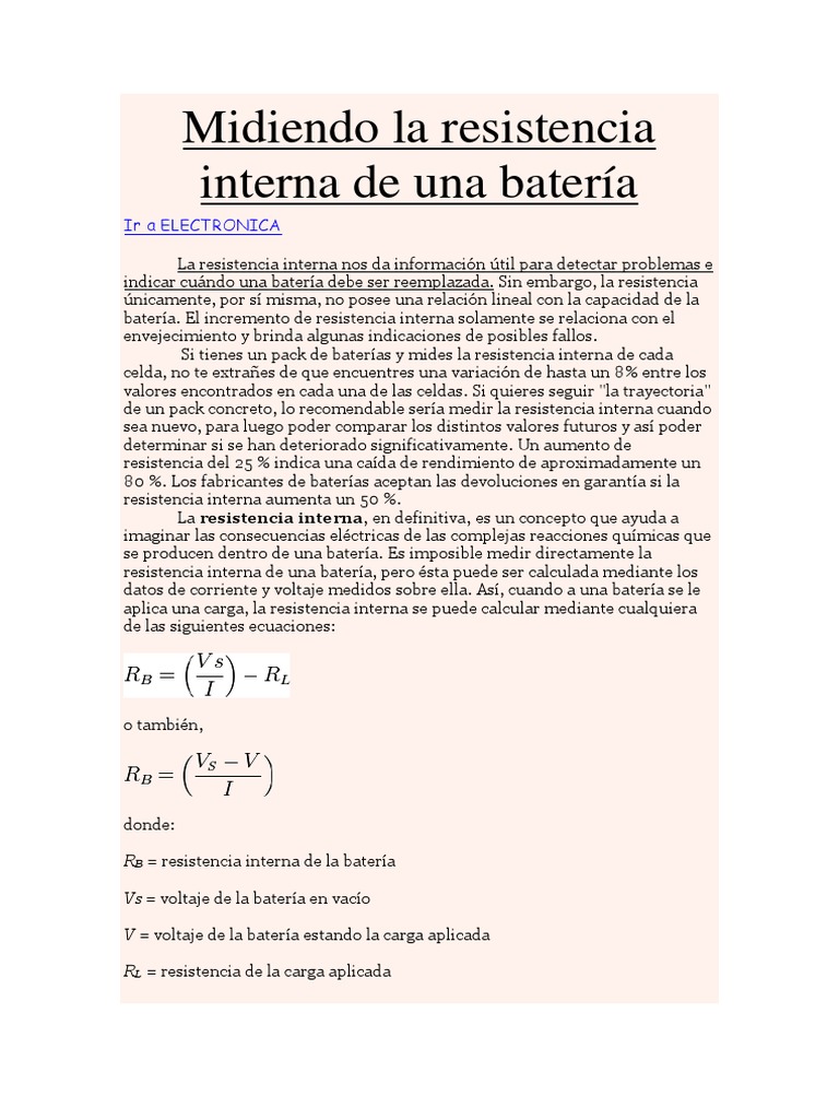 Bateria - Midiendo La Resistencia Interna de Una Batería | PDF ...