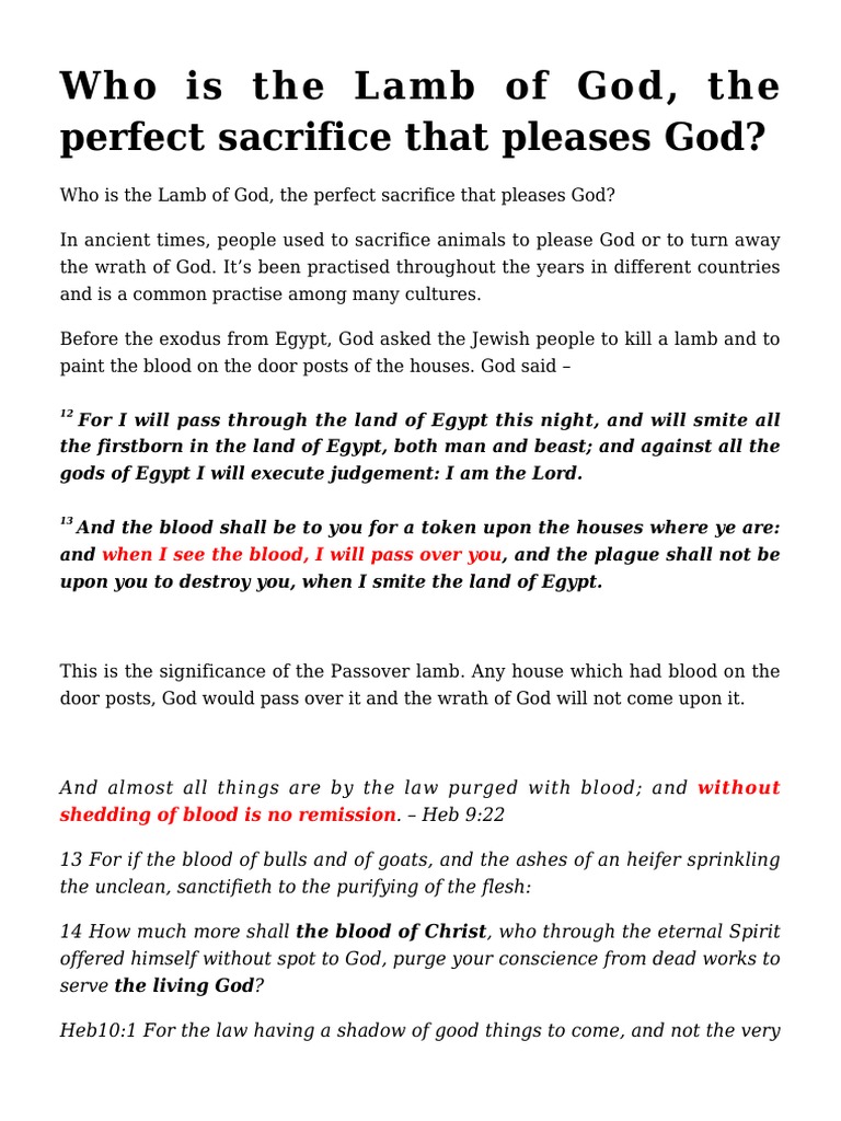 Who Is The Lamb of God The Perfect Sacrifice Which Pleases God | PDF ...