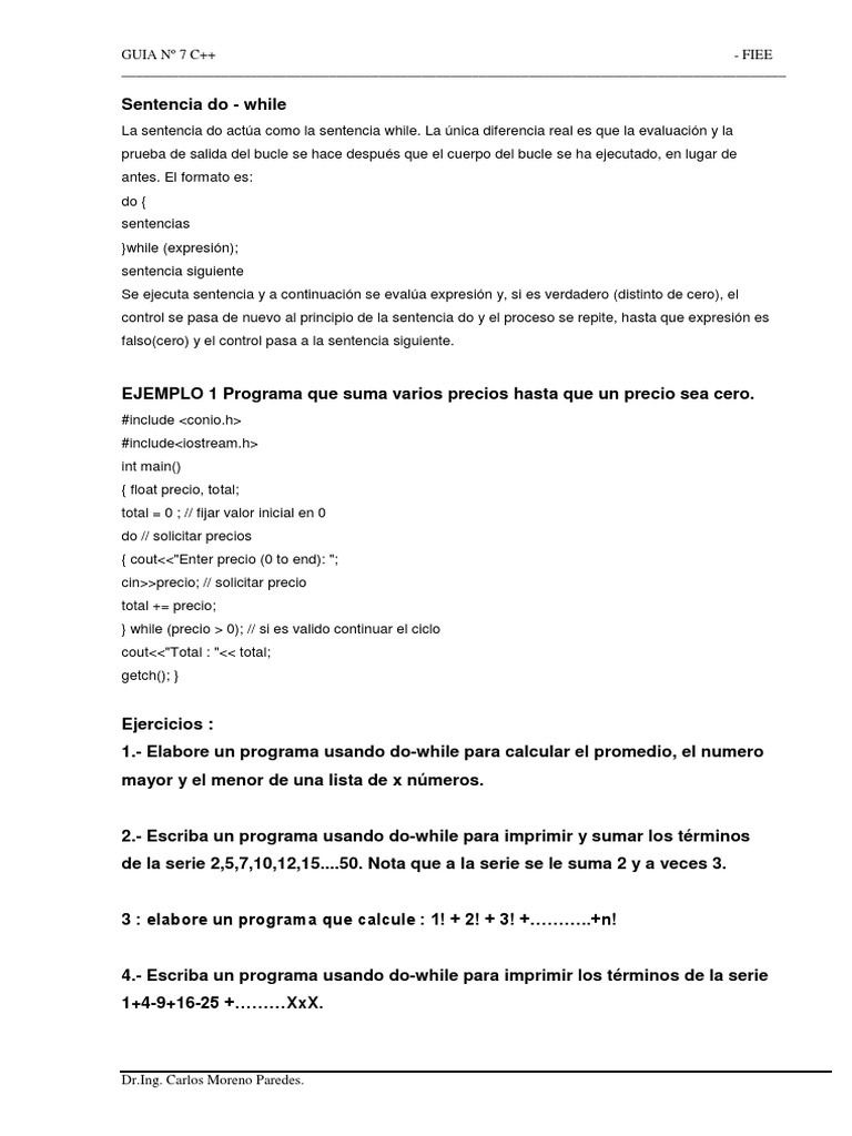 Sentencia do-while en C++: Guía y Ejercicios | PDF | Lenguaje de ...