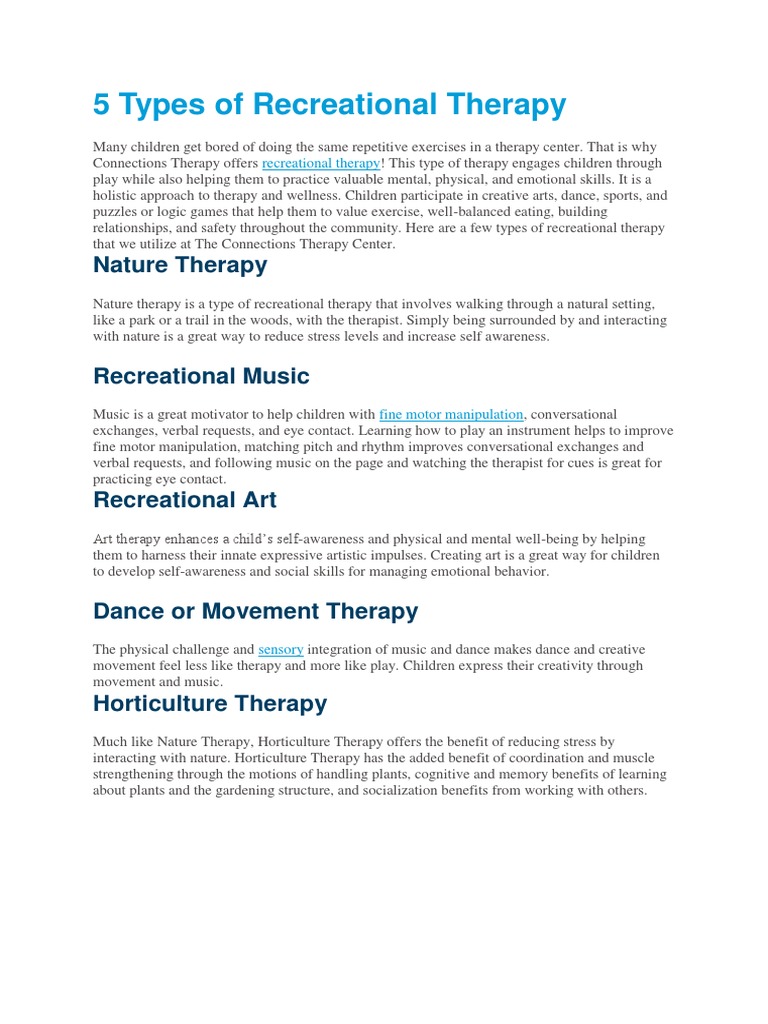 5 Types of Recreational Therapy | PDF | Acupressure | Chiropractic