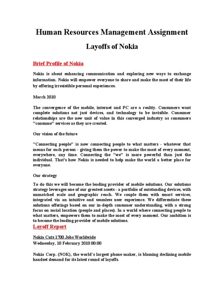 Human Resources Management Assignment | PDF | Employment | Layoff