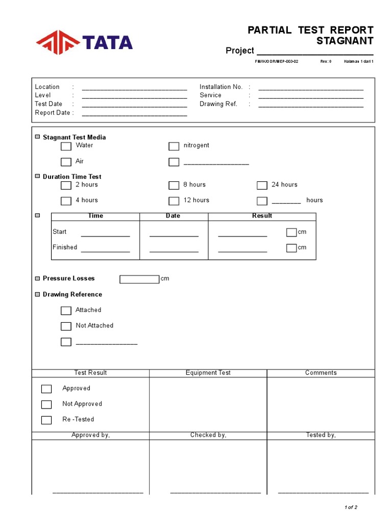 Stagnant Test Report Template | PDF