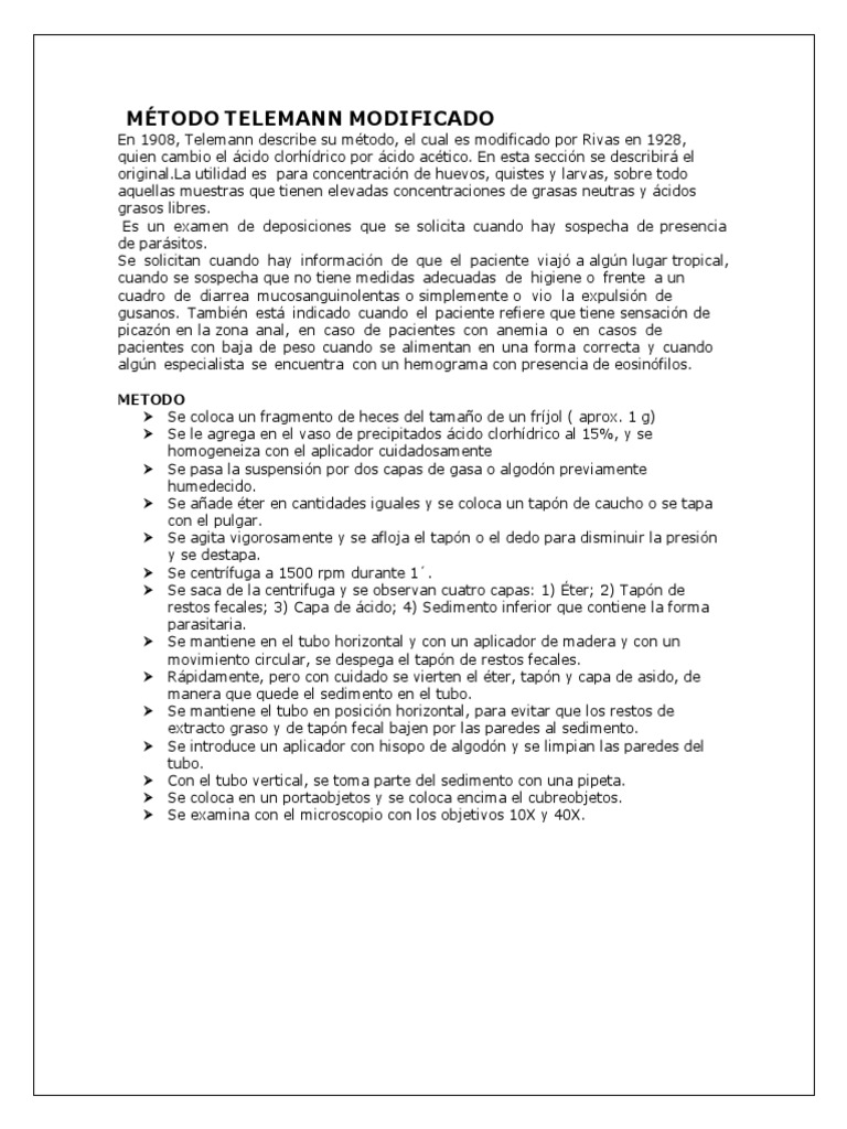 El método de Telemann modificado para la detección de parásitos en ...