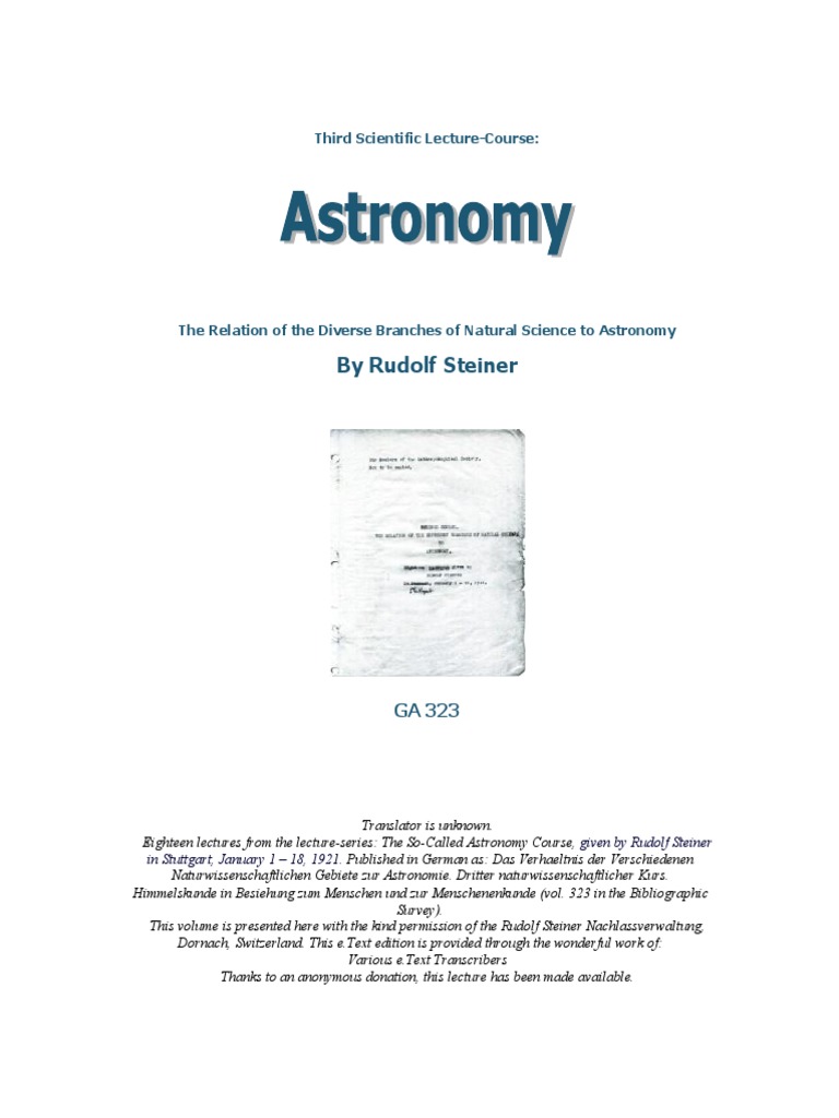 GA 323 Astronomy - Rudolf Steiner | PDF | Idea | Science