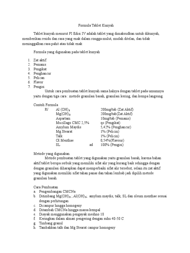 Formula Tablet Kunyah | PDF | Kesehatan Holistik | Sains & Matematika