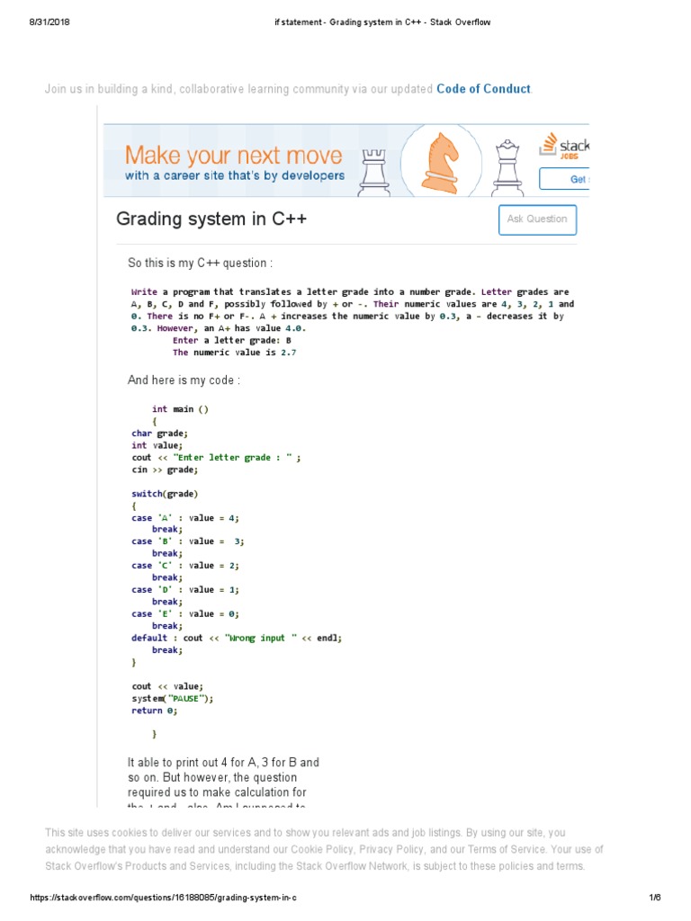 If Statement Grading System In C Stack Overflow Pdf C String Computer Science 