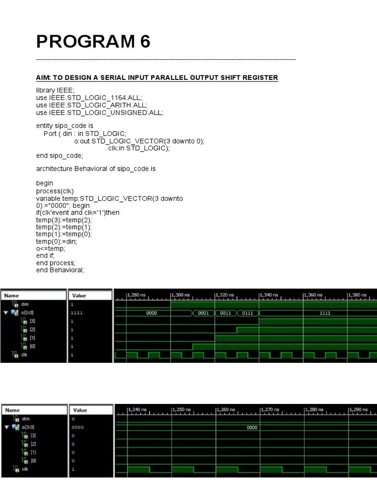 Program 6: Aim: To Design A Serial Input Parallel Output Shift Register ...