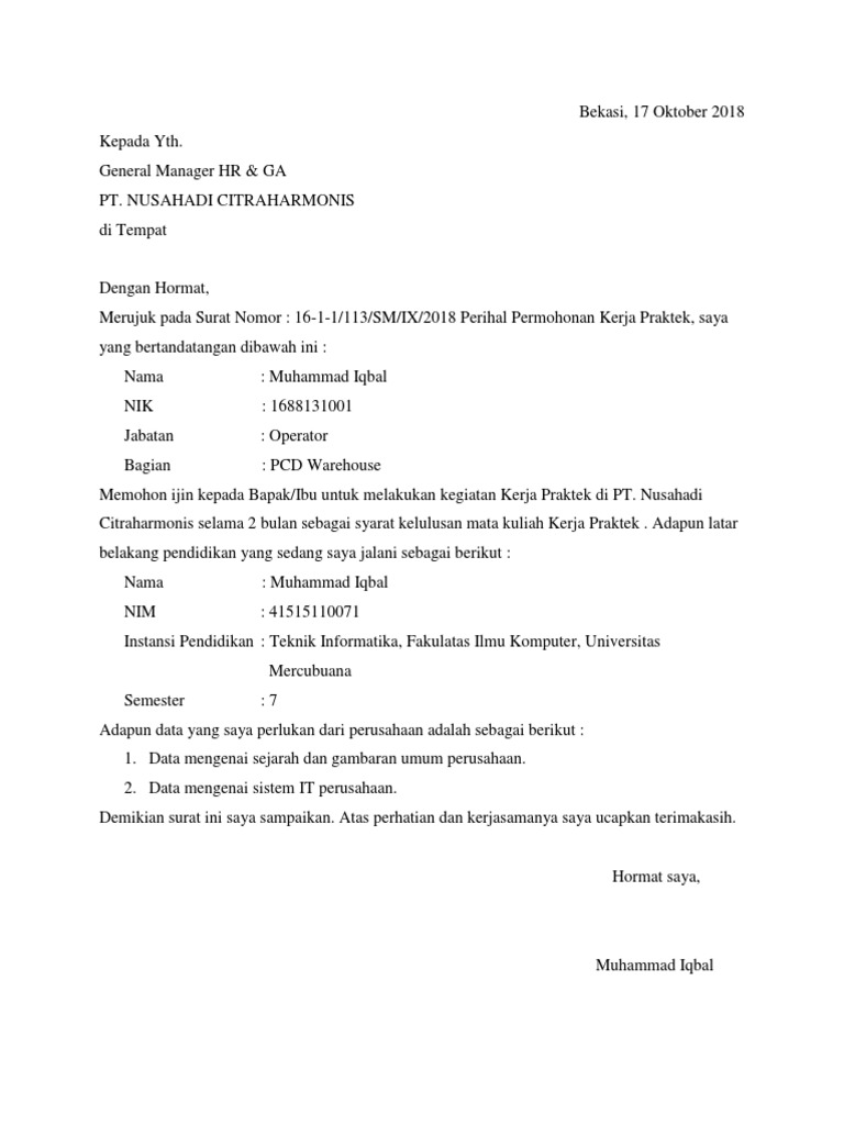 Surat Pengajuan KP | PDF