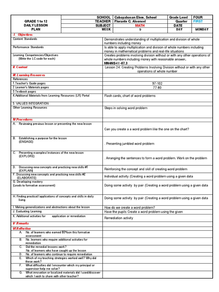 Dlp-Math 4 | PDF | Teachers | Learning