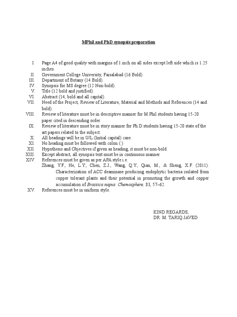 Synopsis Guideline | PDF