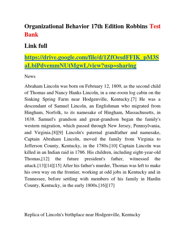 Organizational Behavior 17th Edition Robbins Test Bank | PDF | Abraham ...