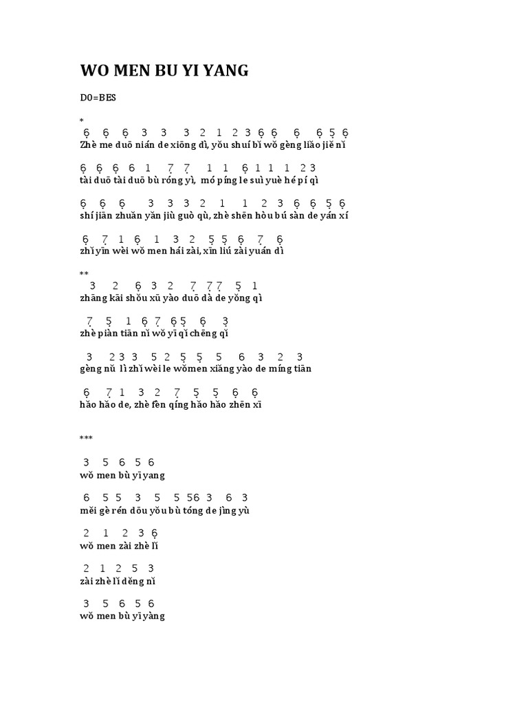 Wo Men Bu Yi Yang Not Angka | PDF