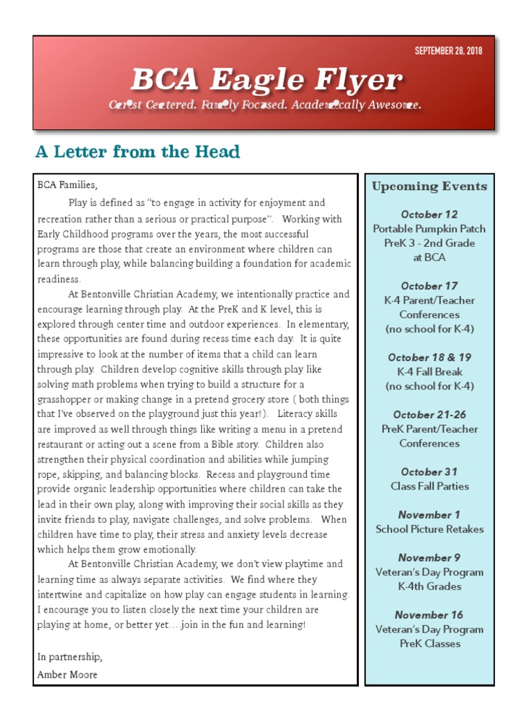 BCA Eagle Flyer: A Letter From The Head | PDF | Teachers | Change
