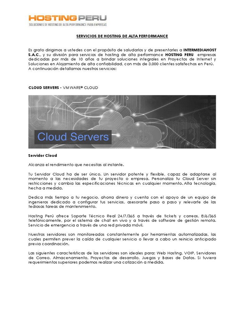 Cotizacion Cloud Servers - 2018 | PDF | Servidor (Computación) | Computación en la nube