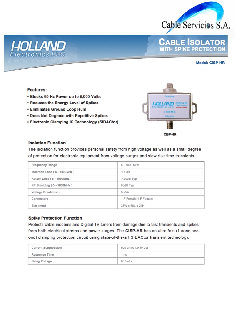 CISP HR Holland Protector de Voltaje CATV | PDF