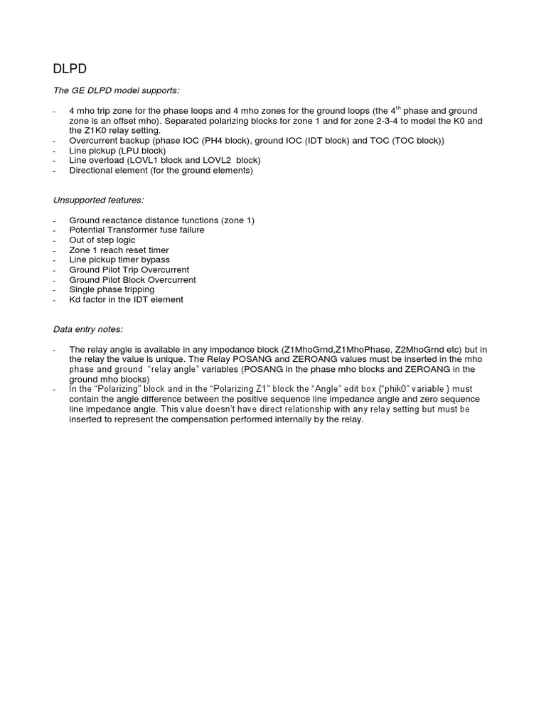 The GE DLPD Model Supports | PDF | Electrical Impedance | Relay