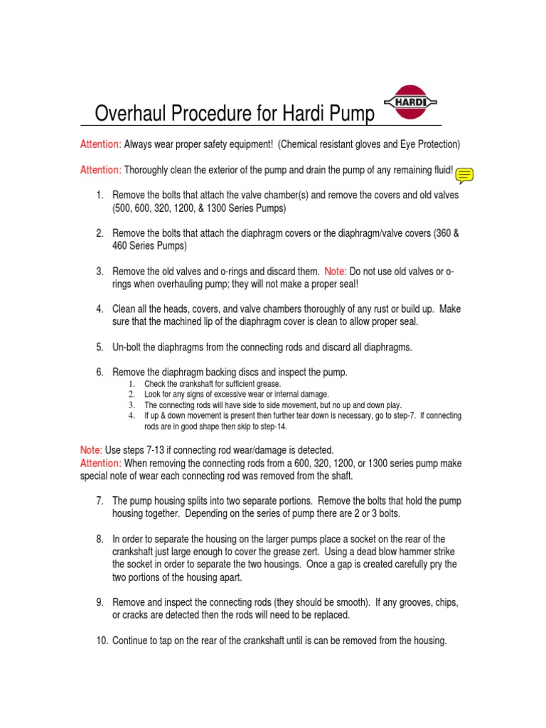 Hardi Pump Overhaul Procedure Guide | PDF | Pump | Valve