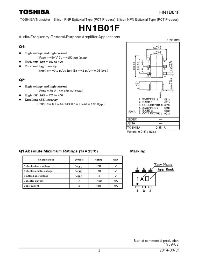 HN1B01F: Audio-Frequency General-Purpose Amplifier Applications | PDF ...