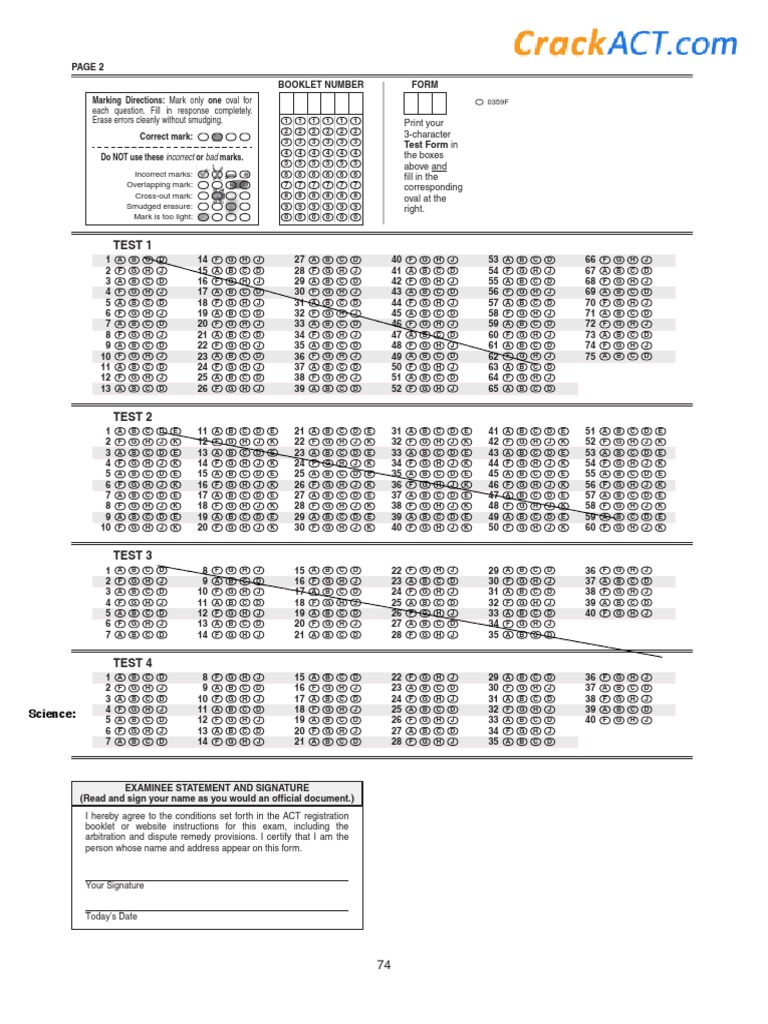ACT Science Answer Sheet | PDF | Business