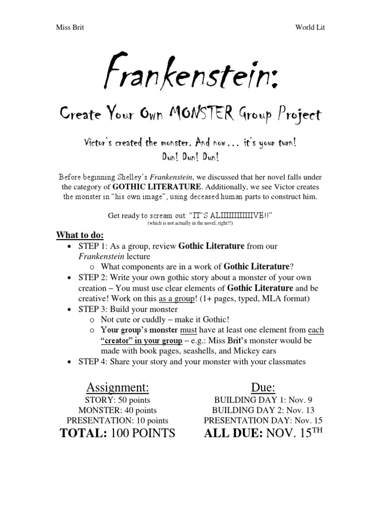Frankenstein Create Your Own Monster | PDF | Frankenstein | Gothic Fiction