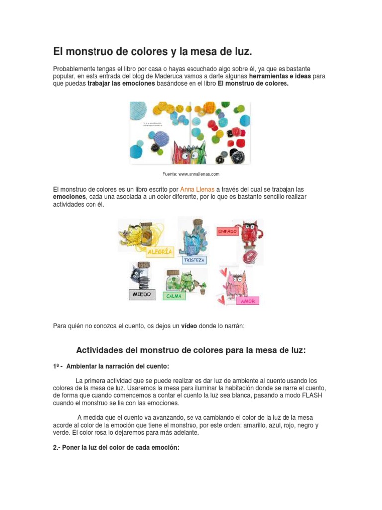 Actividades El Monstruo de Colores | PDF | Color | Ligero