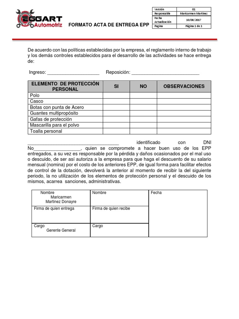 Acta de Entrega EPP