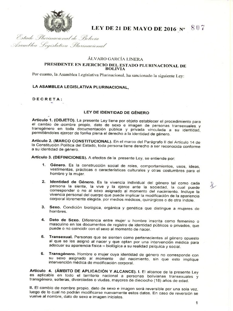 Ley #807-2016 | PDF | Identidad de género | Transgénero