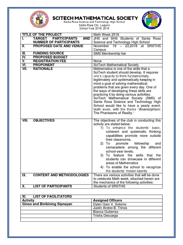 Project Proposals Format | PDF | Teaching Mathematics | Logic