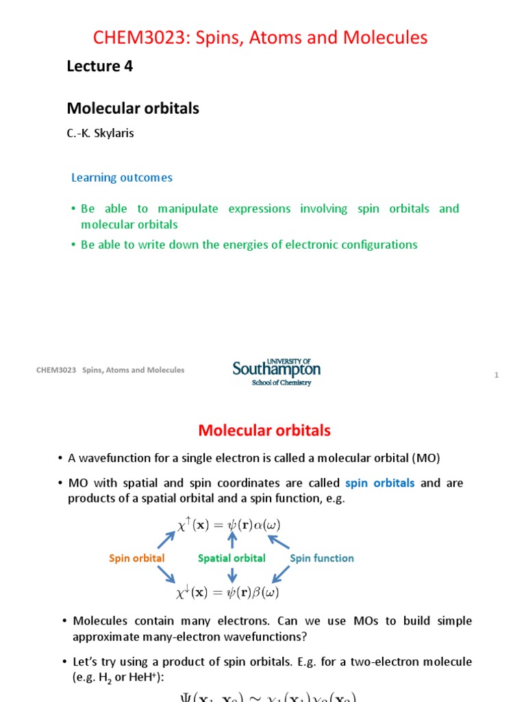 Understanding Slater Determinants | PDF | Molecular Orbital | Atomic ...