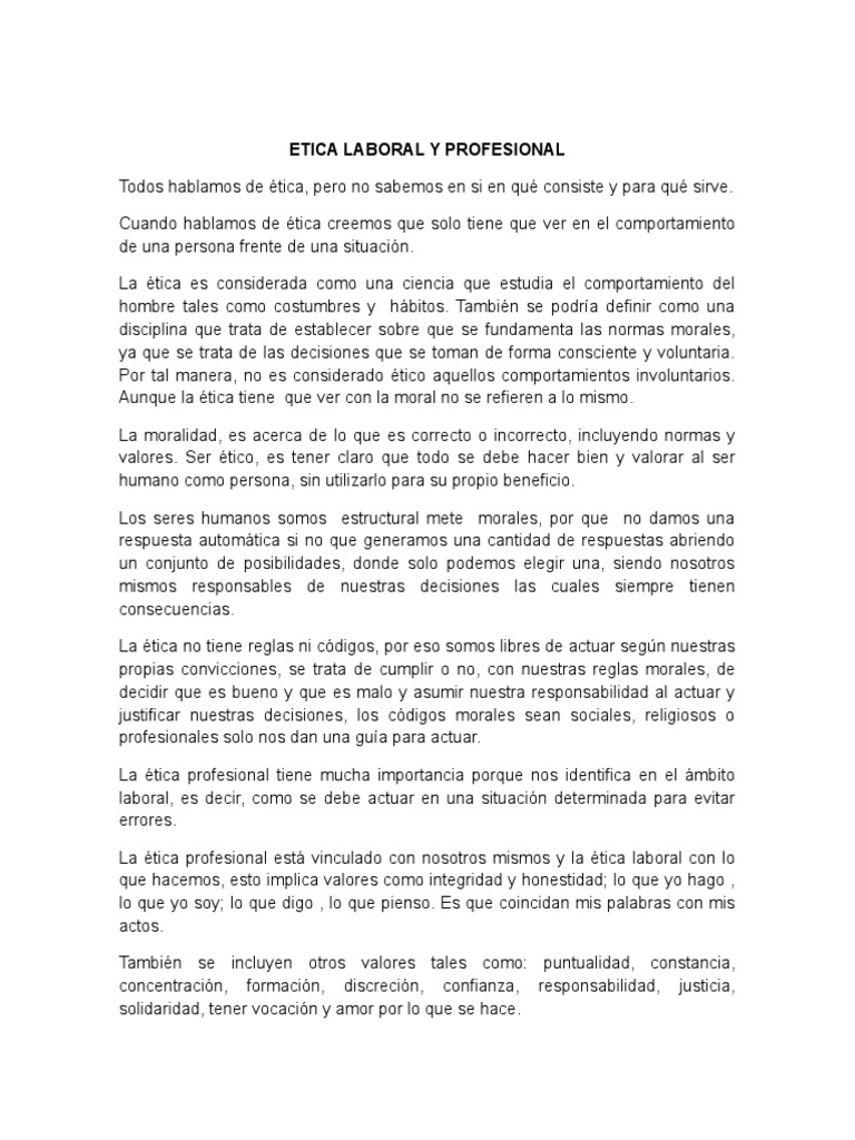 Etica Laboral y Profesional | PDF | Moralidad | Comportamiento