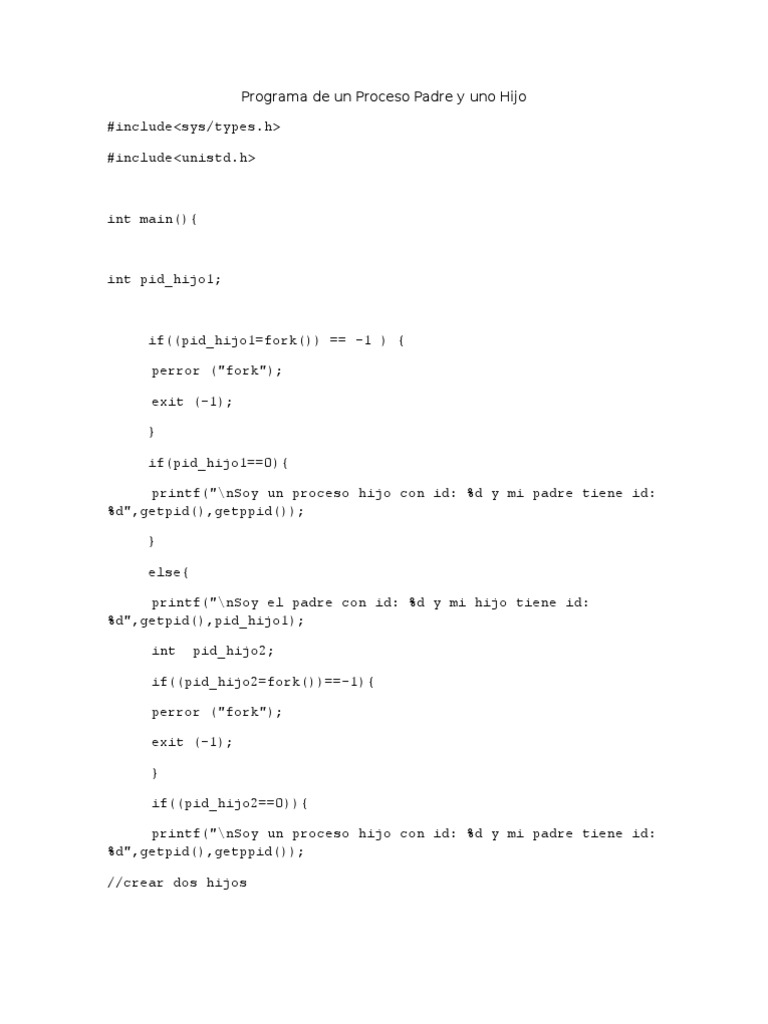 Programa de Un Proceso Padre y Uno Hijo | PDF | Programación de ...