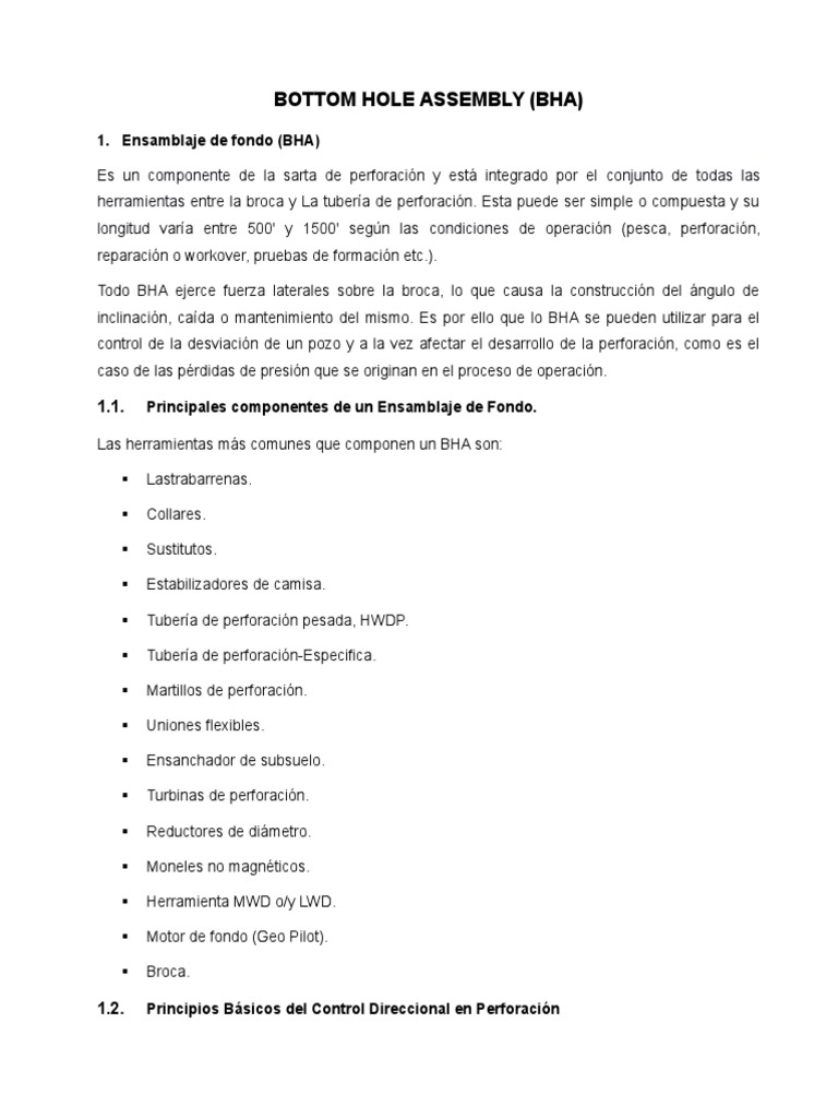 Bottom Hole Assembly | PDF | Petróleo | Naturaleza