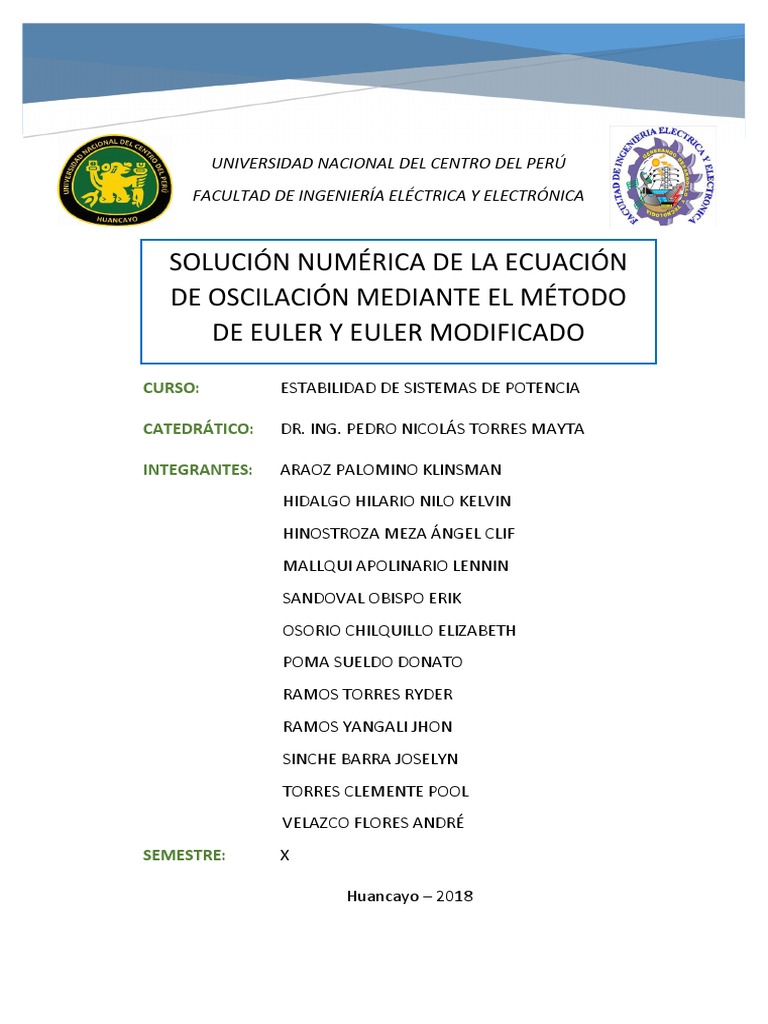 Solucion de La Ecuación de Oscilación Mediante El Método de Euler y Euler Modificado | PDF ...