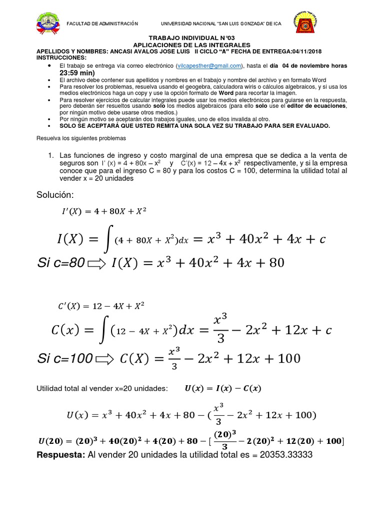 Problemas de Aplicación de Integrales | PDF | Enseñanza de matemática