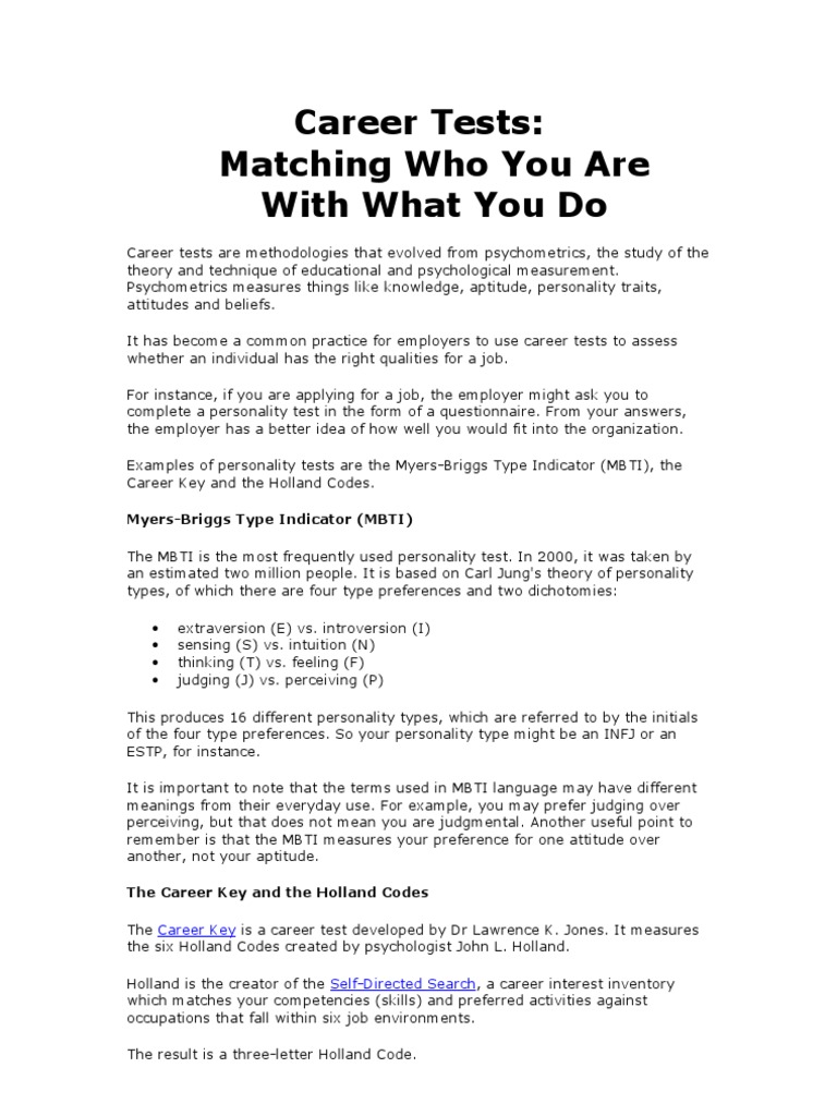 Career Tests | PDF | Personality Type | Psychology