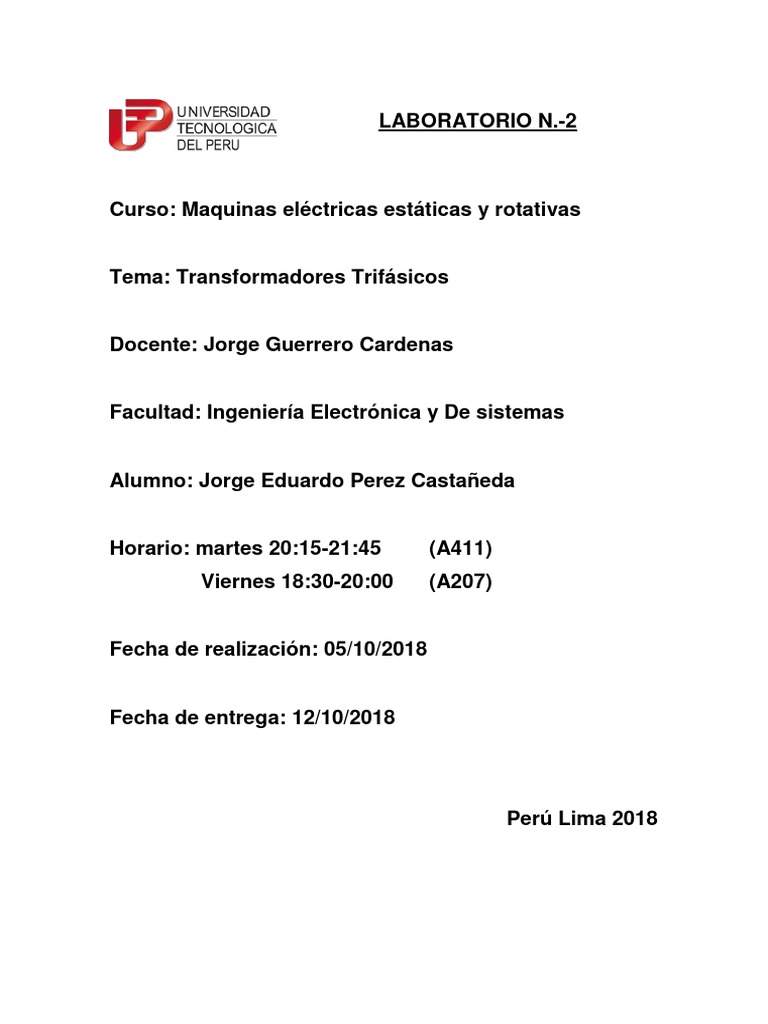 Laboratorio n2 Maquinas Electricas Estaticas y Rotativas | PDF | Transformador | Corriente alterna