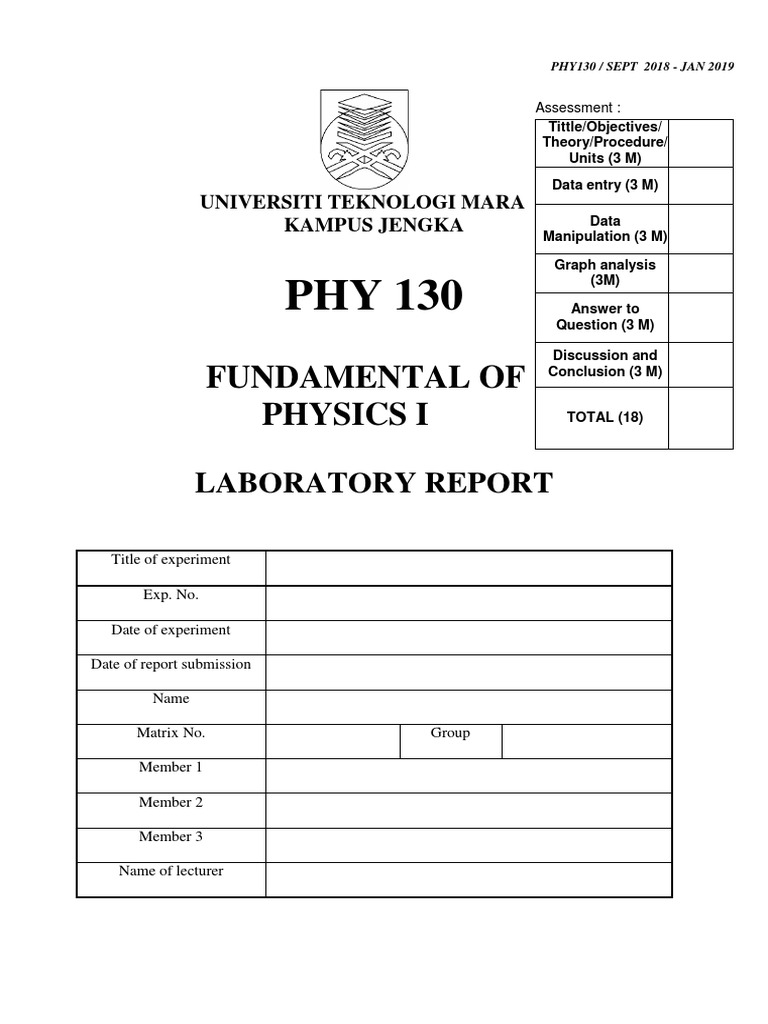 PHY130 Fundamentals of Physics Lab Report Template | PDF