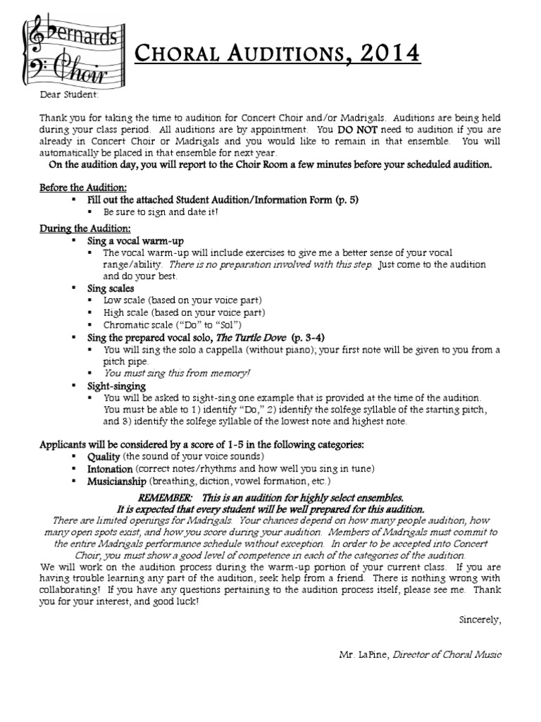 Choral Audition Form | PDF | Singing | Choir