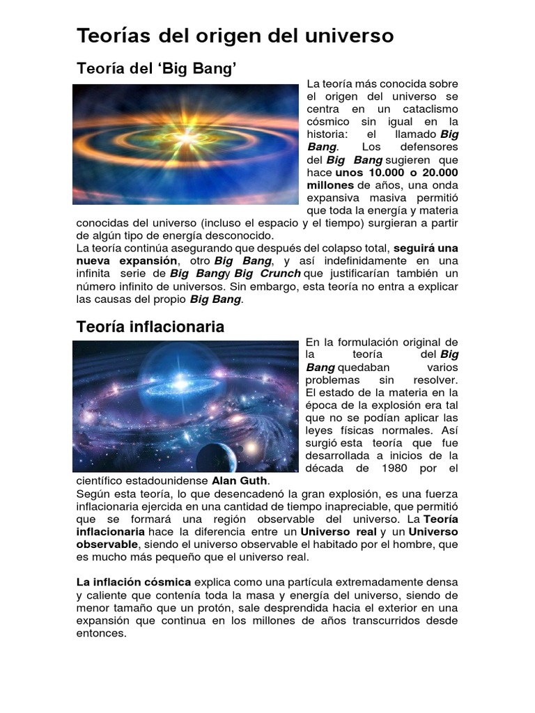 Teorías del origen del universo | PDF | Big Bang | Universo